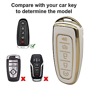 for Ford Key Fob Cover with Metal Keychain, Soft Full Protection Key Case Compatible with Ford C-Max Edge Escape Expedition Explorer Flex Focus Taurus Lincoln MKS MKT MKX Navigator Key Protector White
