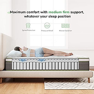 Novilla Queen Mattress,12 Inch Gel Memory Foam Hybrid Mattress in a Box with Individual Pocket Springs, Motion Isolation & Pressure Relief, Medium Firm Queen Size Bed Mattresses, vigour