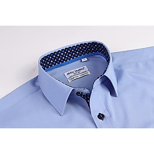 Alex Vando Mens Dress Shirt Wrinkle Free Regular Fit 4-Way Stretch Button Down Shirts,Blue,M