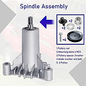 130794 Spindles Rebuild Kit for Craftsman Poulan Husqvarna Included 2 Spindles 532130794, 2 Pulleys 129861 153535 21546127, 95 1/2" Deck Belt 21547027 21547082 144959