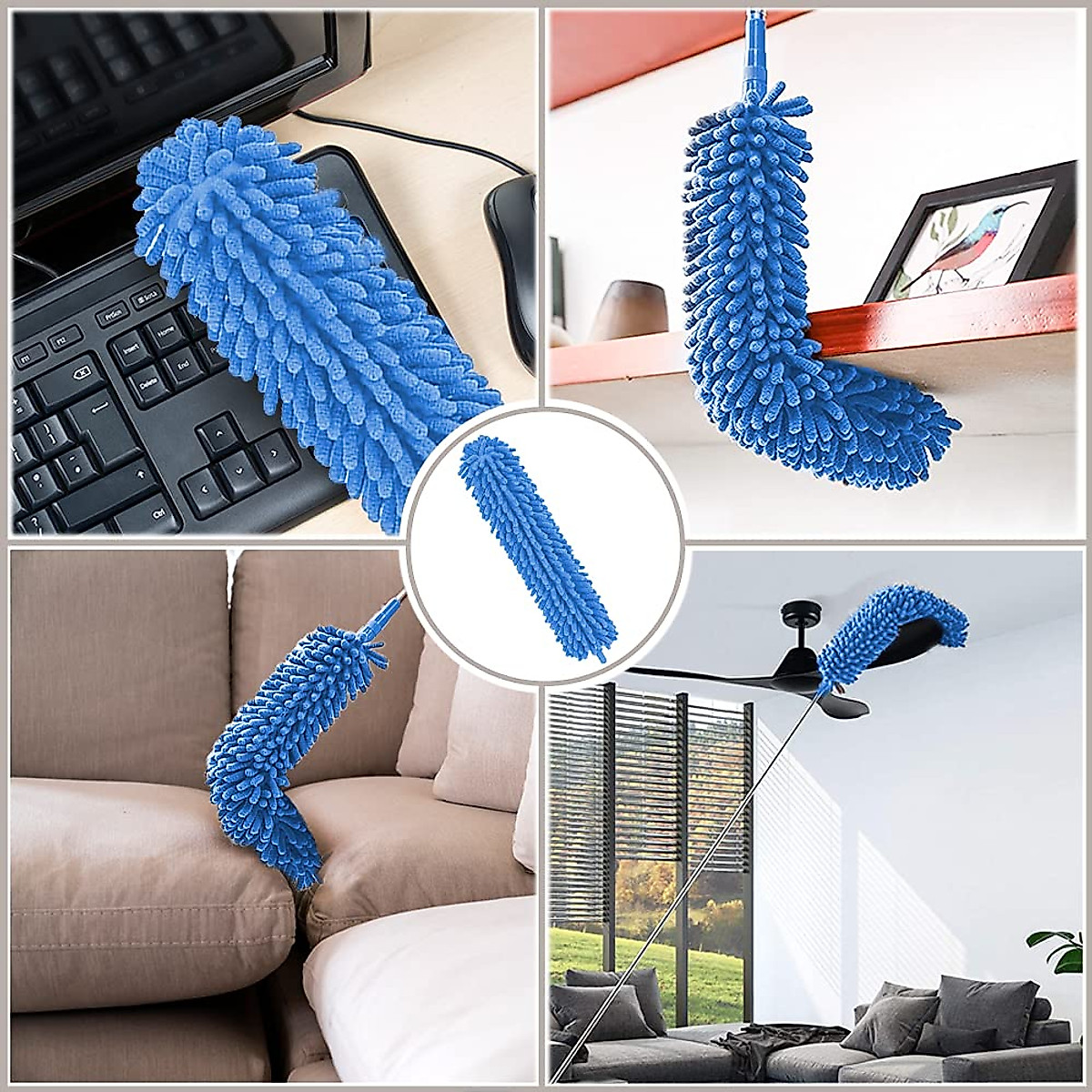 Dusters for Cleaning 5 PCS Duster Microfiber Duster Cleaning Kit with 100 Inch Telescoping Extension Pole,Reusable Bendable Dusters, Washable Dusters for Cleaning Ceilings Fans