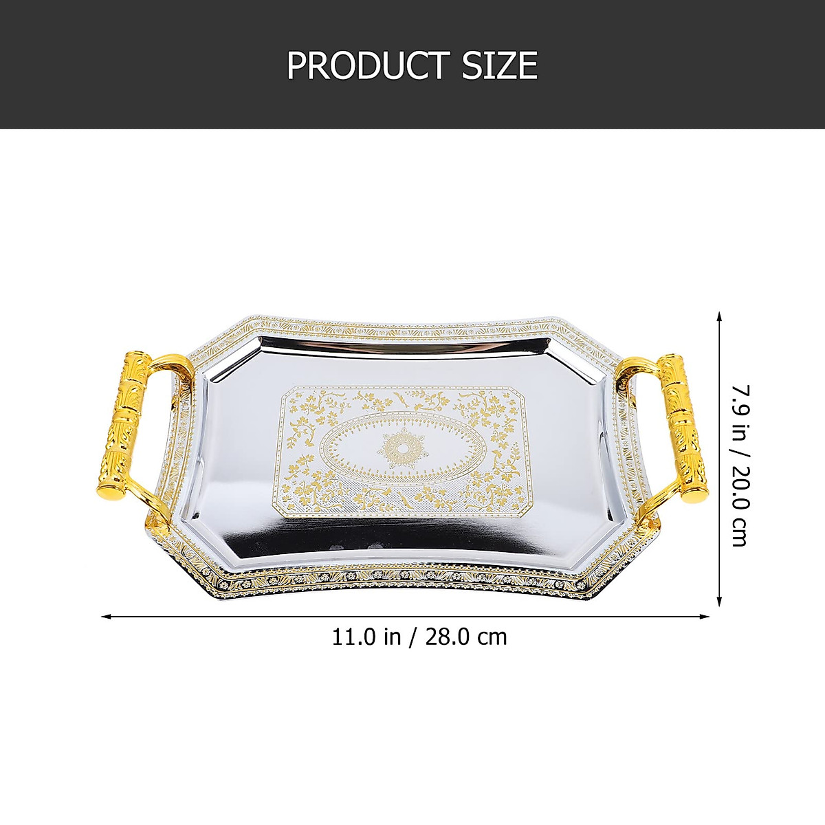 Cabilock Stainless Steel Serving Tray European Style Oblong Tray Food Serving Tray Serving Platter for Snack Desserts Food Appetizers Coffee Breakfast