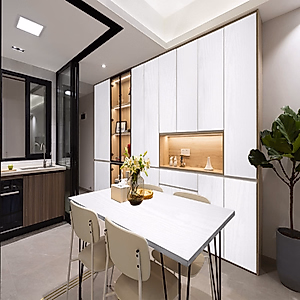 seonta White Contact Paper 16"x118" Wood Peel and Stick Wallpaper Waterproof Removable Self Adhesive Wall Paper Sticker Cover Wood Vinyl Wrap for Countertop Desk Table Cabinets