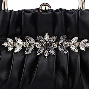 Sither Small Color Handbag Purses for Women Leather Handbag Purses with Crystal Clutch Purses Shoulder Chain Bags for Daily Party Prom Christmas Gift (black)