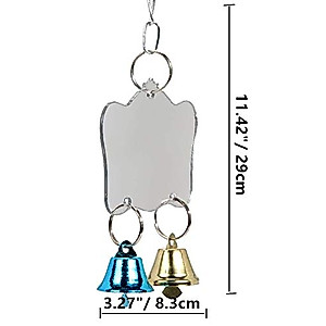 Bird Mirror Toy Parrot Hanging Anti-Shatter Mirror Fun Play Toy with Bells for Parakeet Cockatiel Conure Budgie Lovebird Cockatoo Canary Finch Cage Accessories