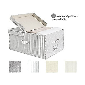 StorageWorks 55L Closet Storage Organizer With Handles, Canvas Basket With Lid, Double-Open Lid, Gray and White Stripes, Extra Large