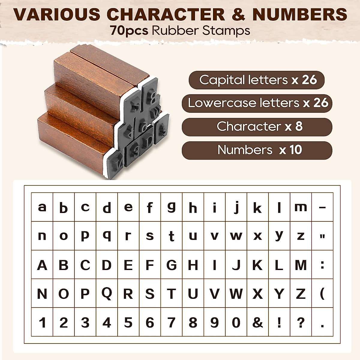UCEC Letter Stamps, 70pcs Alphabet Stamps Vintage Wooden Rubber Letter Number and Symbol Stamp Set for DIY Craft Card Making Happy Planner Scrapbooking Supplies