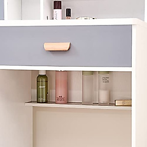 meolanov Large Vanity Desk Set with Mirror and Hidden Shelves & Cushioned Stool & 5 Drawers, White for Women Girls Bedroom