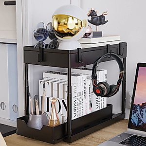 Under Sink Organizers and Storage - Adjustable Height Sliding 2-Tier Pull Out Drawer Rack Multi-Purpose Under Sink Shelf Organizer for Kitchen Bathroom Under Counter Cabinet Storage (Black-2pcs)