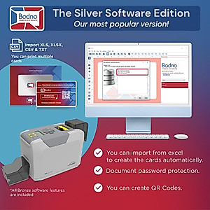 Bodno Seaory S26 Single Sided ID Card Printer & Complete Supplies Package ID Software and Camera - Silver Edition