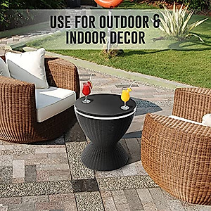 SereneLife Outdoor Cool Bar Table, 7.5 Gallon Beer and Wine Cooler, Patio Furniture & Hot Tub Side Table, Beverage Cooler, All-Weather Resistant Ice Cool Bar, Rattan Style Patio, Cocktail Bar (Black)