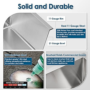 ROVOGO 15"x17" Drop in Bar Prep Sink Stainless Steel, 1-Hole Single Bowl Kitchen Sink with Basket Strainer, Small Secondary Entertainment Wet-Bar Sink, Brushed