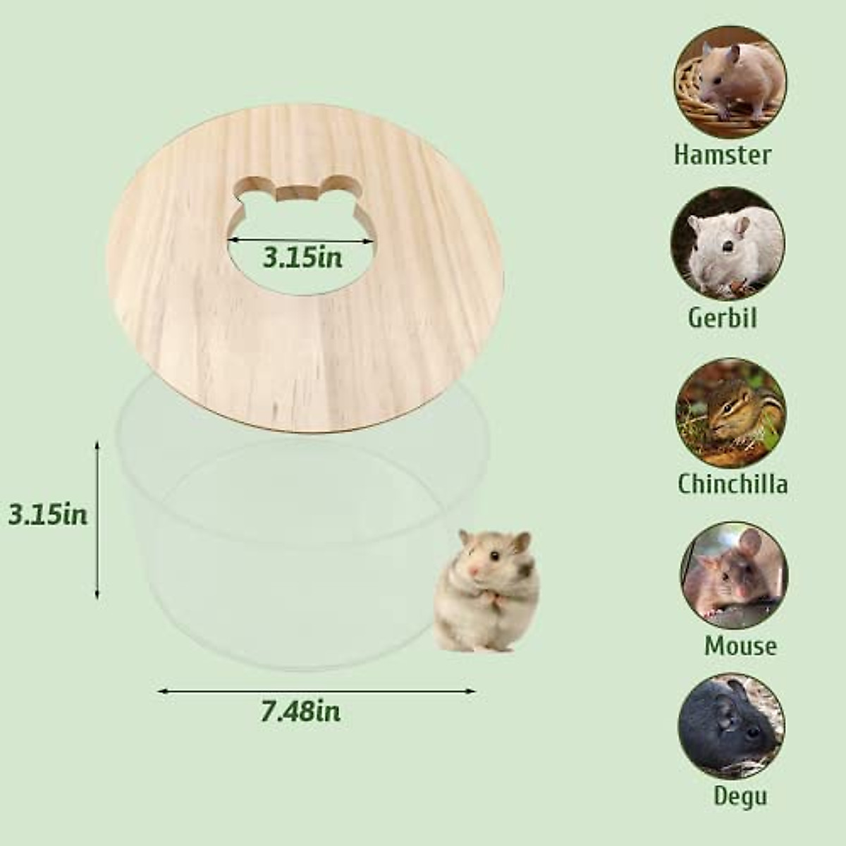 Tfwadmx Hamster Sand Bath Box, Container Transparent Beds, Hamster Bathroom & Digging Room ransparent Acrylic Small Animals Shower Bathtub with Wooden Cover for Mice Gerbil Squirrel (Large)