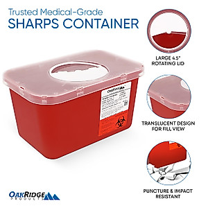 Oakridge Products Large Sharps Container for Home Use and Professional 1 Gallon (1-Pack), Biohazard Needle and Syringe Disposal, Rotating Lid, CDC Certified