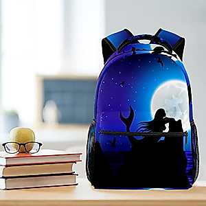 VBFOFBV Travel Backpack, Laptop Backpack for Women Men, Fashion Backpack, Night Ocean Mermaid Silhouette Moon