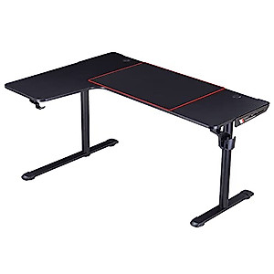ioHOMES Kindira Modern Steel 65 in. L-Shaped Gaming Desk with USB Ports, PC Mouse Pad and Rotatable Cup-Holder for Home Office, Classroom, Study Room, Black