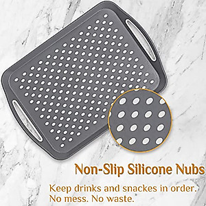 17.7" x 12.5" Anti-Slip Serving Trays with Handles, 3 Pcs X-Large Rectangular Food Serving Tray for Lap, Reusable and Durable, Grey