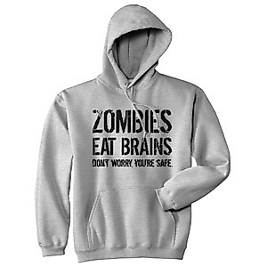 Crazy Dog Unisex Zombies Eat Brains Don't Worry You're Safe Novelty Hoodie Funny Halloween Sweat Shirt Undead Sarcastic Humor Sweater Light Heather Grey XXL