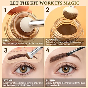LAVONE Eyebrow Stamp Stencil Kit, Brow Stamp Trio Kit with Waterproof Eyebrow Pencil, Pomade, 20 Eyebrow Stencils, Dual-ended Eyebrow Brush and Sponge Applicator - Soft Brown