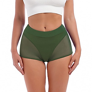 Women's High Waist Mesh Tulle Spliced Activewear Yoga Shorts Belly Dancewear Bottoms Rave Booty Shorts Mini Hot Pants Stage Nightclub Clubwear Army Green X-Large