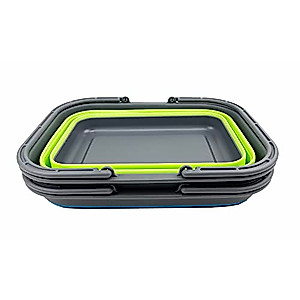 SAMMART 12L (3.17Gallon) Set of 2 Collapsible Tub with Handle - Portable Outdoor Picnic Basket/Crater - Foldable Shopping Bag - Space Saving Storage Container (Grass Green + Cerulean)