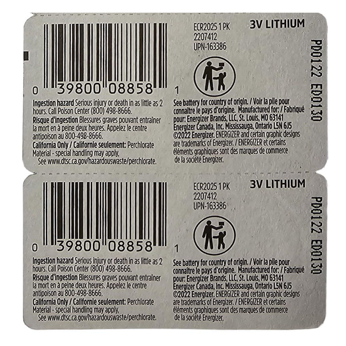 Energizer CR2025 Lithium Battery Pack Of 2