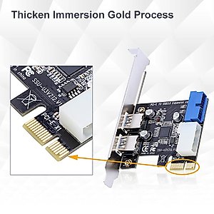 PCI-E to USB 3.0 PCI Express Card, 5 Gbps 2-Port PCIe to USB Expansion Card Adapter with Front 19PIN Power Connector Interface for Desktops