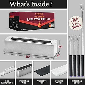 Houswise Tabletop Fire Pit - Concrete Outdoor & Indoor Fire Pit Tabletop, Smores Maker Kit, Table Top Firepit, Small Portable Mini Indoor Fireplace