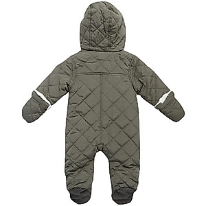 URBAN REPUBLIC Baby Boys' Pram Snowsuit - Quilted Fleece Lined Snowsuit with Gloves - Outerwear Coveralls (Sizes: 3-9M), Size 6M, Olive
