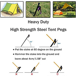 Linwnil Tent Stakes Camping Hammer Accessories Set , 12Pcs Heavy Duty 8in Tent Stakes, 1Pce Camping Hammer (Gray) Forged Steel Unbent Tent Pegs-Ideal Camping Stakes for Rocky/Hard Places