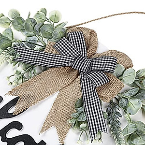 Sattiyrch Welcome Sign for Front Door Round Wood Sign Hanging for Farmhouse porch Door Decoration (White)