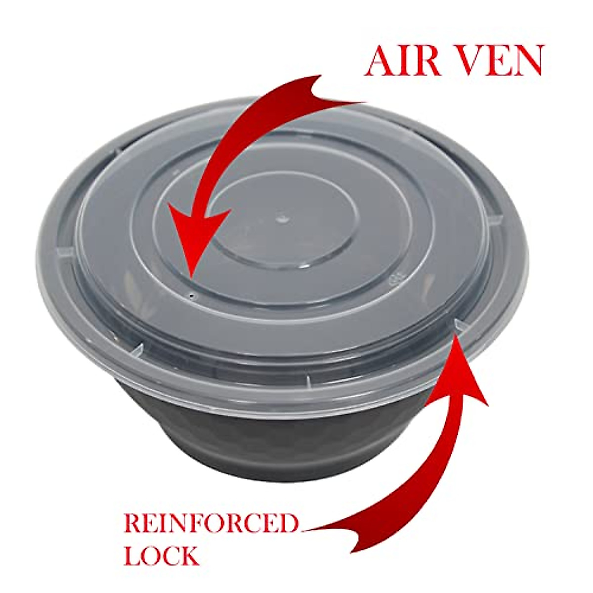 Elam Meal Prep Plastic Container Noodle Bowl 25-pack 42oz To-Go Containers Take -Out Round Bowls with Lids Food Storage Salad Bowl Bento Box Microwavable(BPA Free) Freezer/Dishwasher Safe Disposable