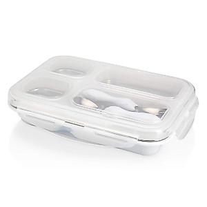 Nuby Insulated Travel Lunchbox with Fork, Spoon, and Lid - 12+ Months - Stainless Steel