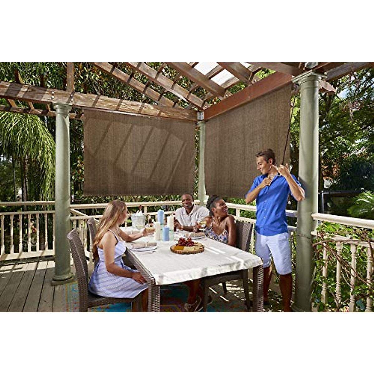 Coolaroo 448264 Cordless Outdoor Roller Shade with 90% UV Protection, Mocha