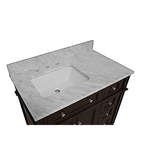 Hailey 36-inch Bathroom Vanity (Carrara/Chocolate): Includes Chocolate Cabinet with Authentic Italian Carrara Marble Countertop and White Ceramic Sink