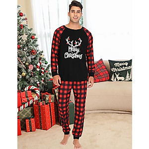 SWOMOG Christmas Matching Couple Pajamas Sets Family Xmas Jammies Casual Long-Sleeve Sleepwear Sets Festival PJ Set Women and Men Merry Chrismas Large