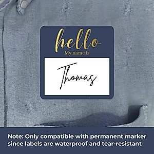 Mobiusea Creation Hello My Name is Name Tag | Gold Foil | Perforated 2.5 x 2.5 Inch Large Name Labels Roll | Black, Blue, Red and Grey |100pcs Name Stickers Name Badge for Business and Conference
