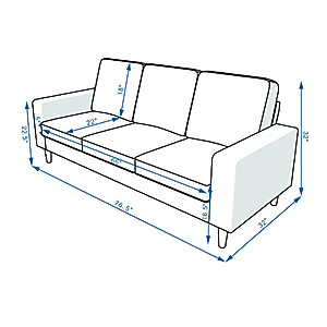 Panana Upholstered Modern Sofa Couch for Living Room, Grey Linen Fabric with 2 Small Pillows and Wooden Legs, 3 Seater Sofa Couches for Small Spaces, Bedroom, Apartment (Grey, 3 Seater)