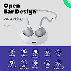 Ikko Breezy ITG01 Wireless Bone Conduction Headphones, Open Ear Sports Bluetooth 5.3 Earphones Built-in Mic,IPX6 Waterproof Headset for Workouts,Cycling,Running, Walking,White