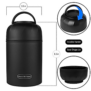 CocoMeiwei Thermo for Hot Food & Drinks, Thermo Lunch Box, 17oz Vacuum Insulated Food Container with Spoon&Drawstring Bag, Soup Thermo for Adults, Black