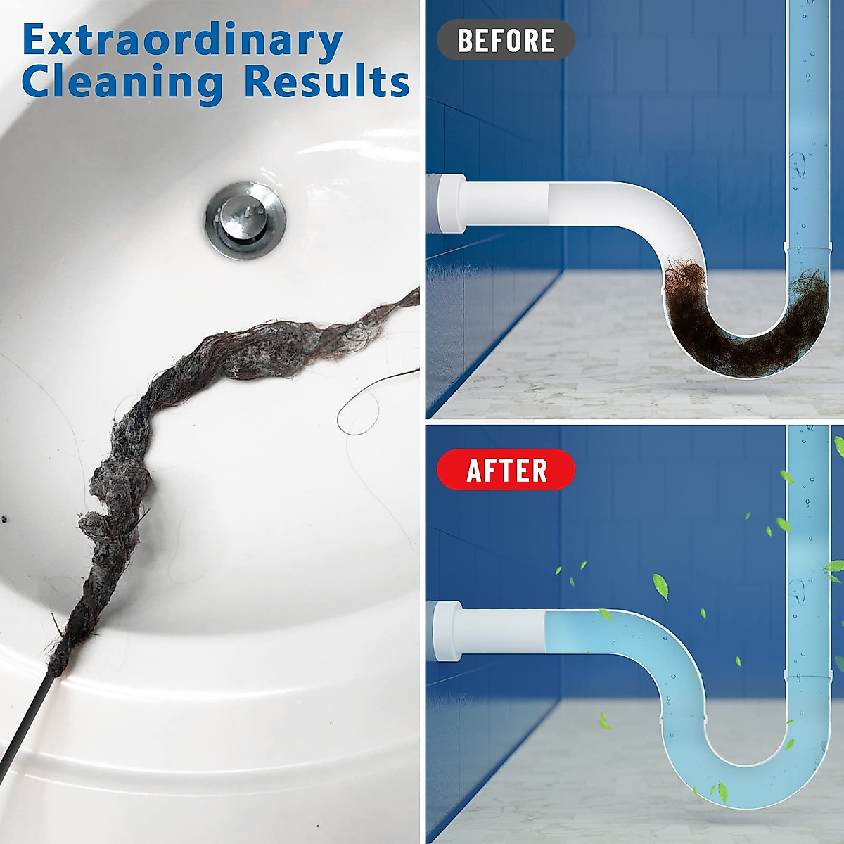 Drainsoon 30 Inch Long Sink Snake Drain Clog Remover, Upgraded Anti-Break Nylon Plumbing Snake Drain Auger Hair Catcher for Bathroom Shower Pipe, Bathtub Hair Clogs, Kitchen Drain Cleaning (5 Pack)