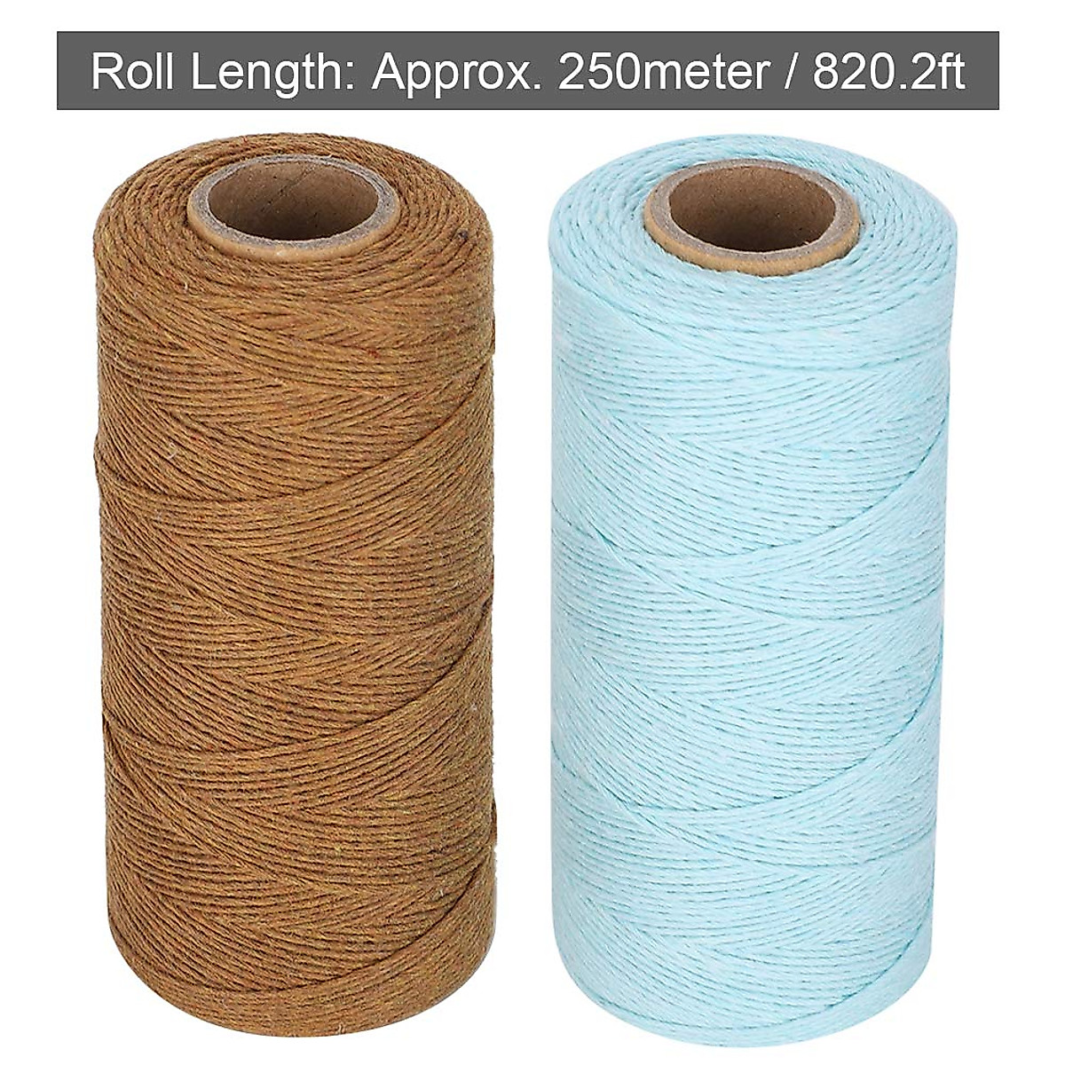 GLOGLOW 2 Rolls Warp Thread Warp Yarn Pure Cotton Yarn Tensile Resistant 8/4 Warp Thread for Knitting Tatting Carpet Tapestry(Brown + Light Blue)