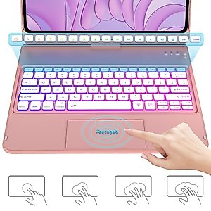 Keyboard Case for iPad Air 13 inch (M2) 2024, Touch iPad 12.9 inch 4th 3rd Generation Case with Keyboard 2020/2018,7 Colors Backlits Keyboard with Trackpad,Magic 360° Rotatable,Pencil Holder-Rose Gold