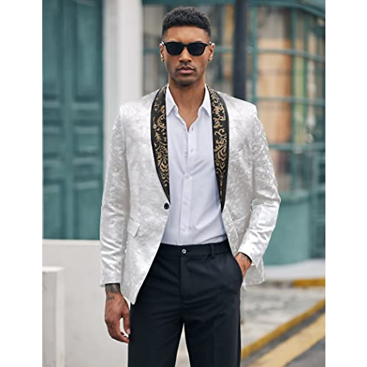 COOFANDY Men's Floral Suit Jacket Lapel Slim Fit Stylish Blazer Dress Suit Prom Party Wedding Christmas Blazer