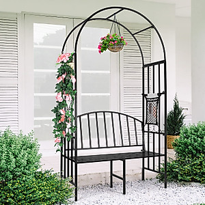 Garden Arch Heavy Duty (Holds 660lbs-250kg) | Metal Arbor Archway for Climbing Plant & Two People Seat Bench |Outdoor Lawn Backyard Decor 81 x 45.3 x 20 in - Black