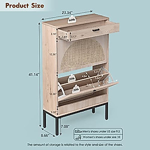 Brafab Shoe Storage Cabinet with 2 Flip Drawers&1 Small Drawer, Slim Entryway Shoe Organizer with Half Round Woven Rattan Doors for Sneakers…
