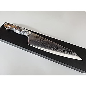 Custom VG10 Damascus chef knife Hybrid Santoku 9" White Silver cast pine cone handle, kitchen knife w/ 67 layer SS Damascus (Purple Cosmos)