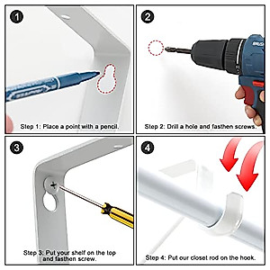 Closet Rod Brackets with 32" Rod, Heavy Duty Closet Shelf Brackets with Rod Holder for Shelf Storage and Hanging Clothes, 2 Pack Wall Mount Closet Pole Supports Bracket, White