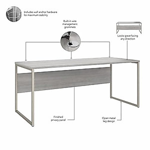 Pemberly Row 72W x 30D Computer Table Desk in Platinum Gray - Engineered Wood