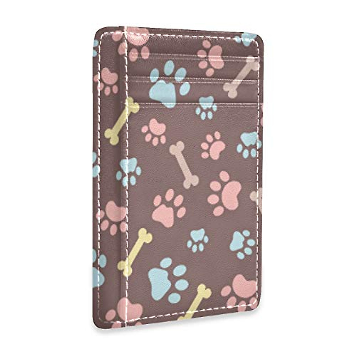 Linomo Thin leather Card Holder and Money Clip Vintage Dog Paw Print Bones Wallet RFID Blocking for Men & Women